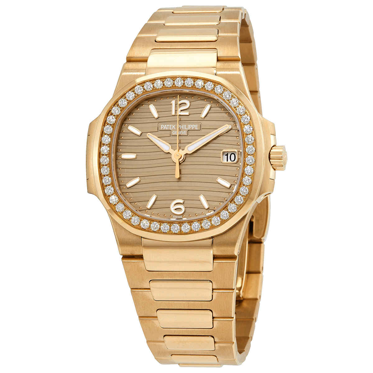 Patek Philippe Nautilus Quartz Diamond Gold Dial Ladies Watch 7010-1r ...