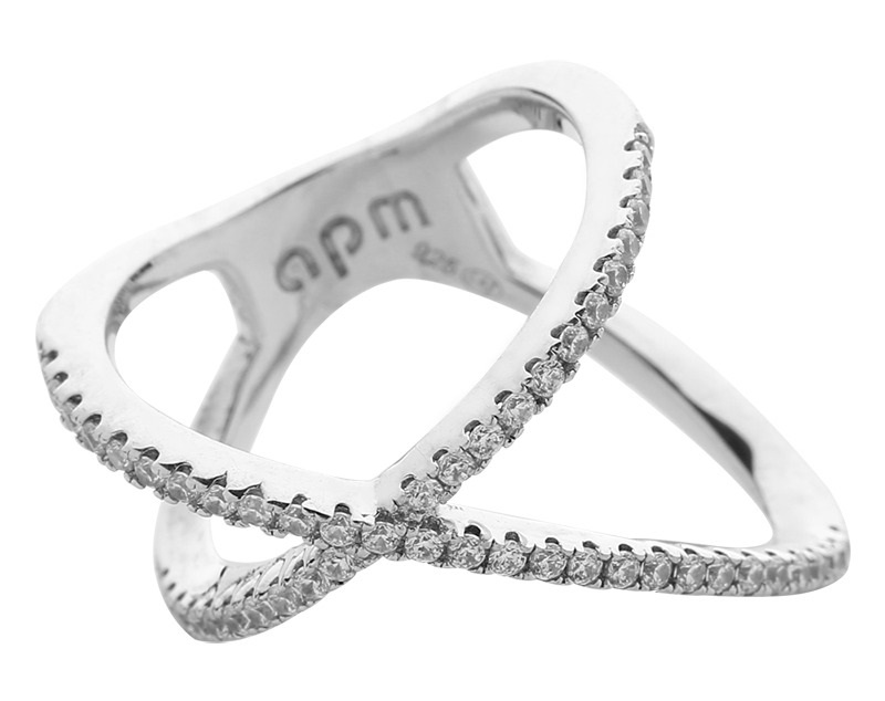 Apm Monaco Paved X-shaped Ring In Silver Tone | ModeSens