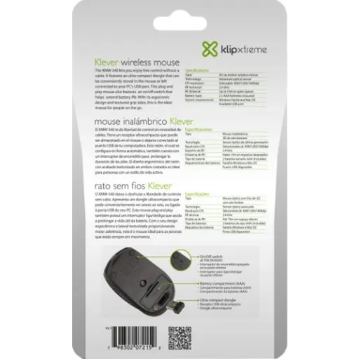 tecnomas.cl | Mouse Inalámbrico KlipX KMW-340BK 3D de 6 botones 2,4GHz