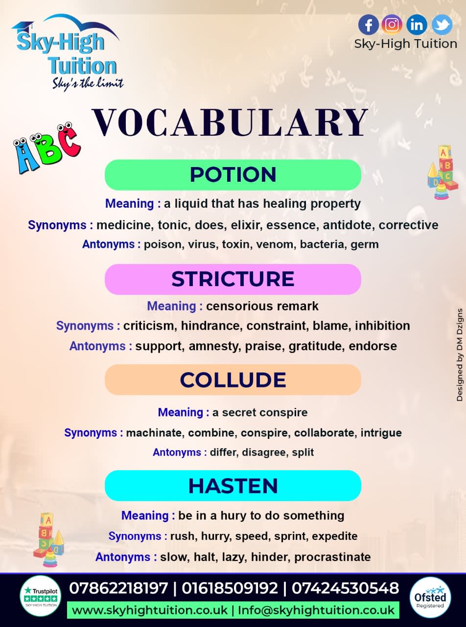 11+ Free Vocabulary Sheets | 11+ Tuition & 11+ Mock Tests
