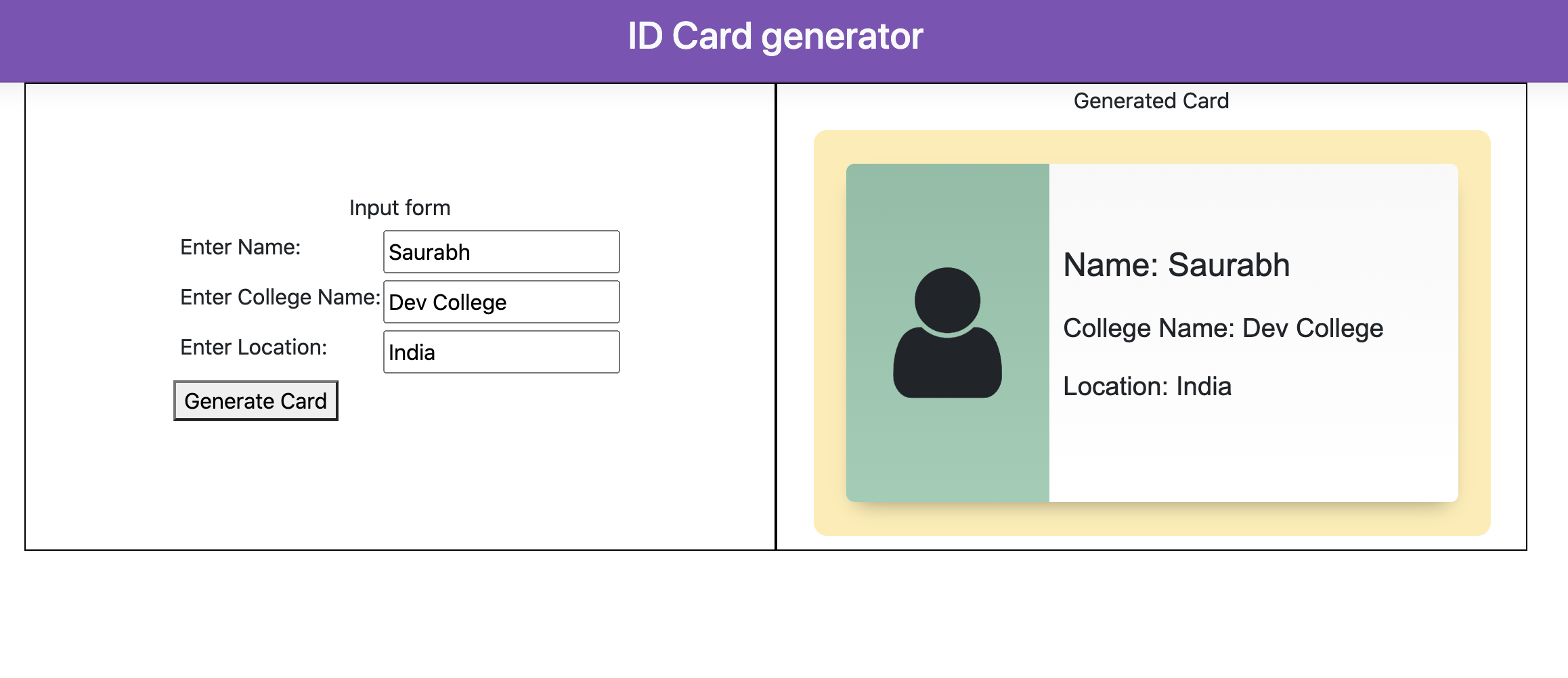Codeclassifiers React30 1 Id Card Generator Codesandbox