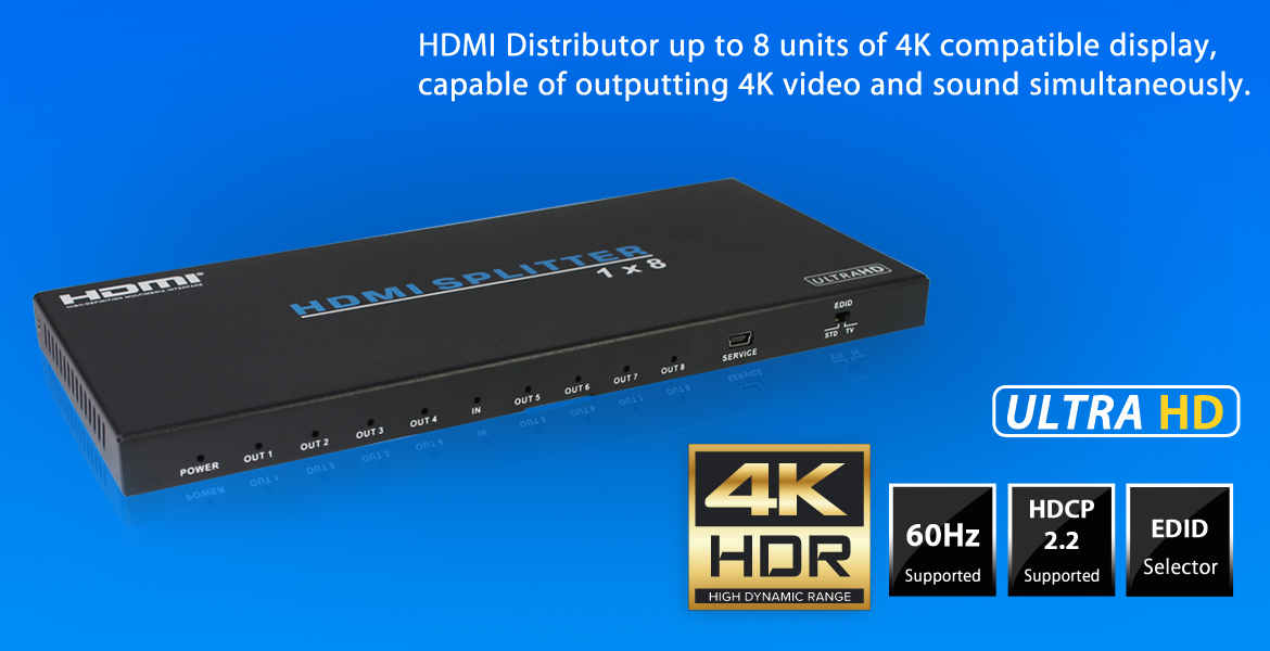 TEC HDMI Splitter 1x8 Out 4K 60Hz Ultra HD HDMI 2.0 Splitter 3D Free ...