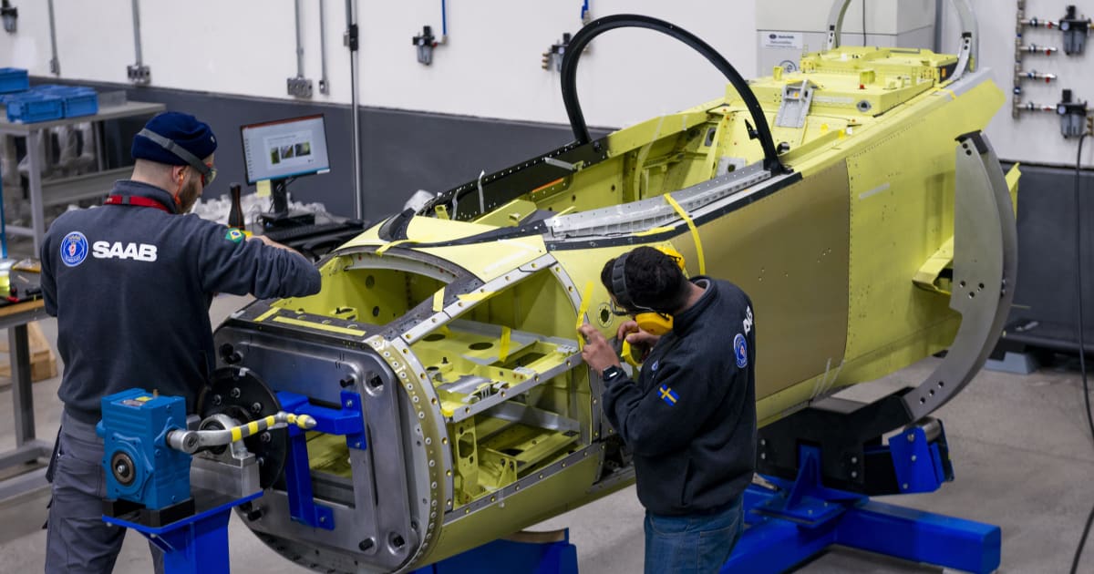 Saab completes production of the first forward fuselage for Gripen E in ...