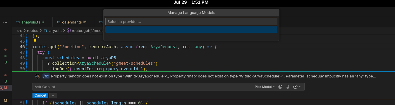 Copilot-Fix: Model Selection Not Available · Issue #258414 · microsoft/vscode · GitHub