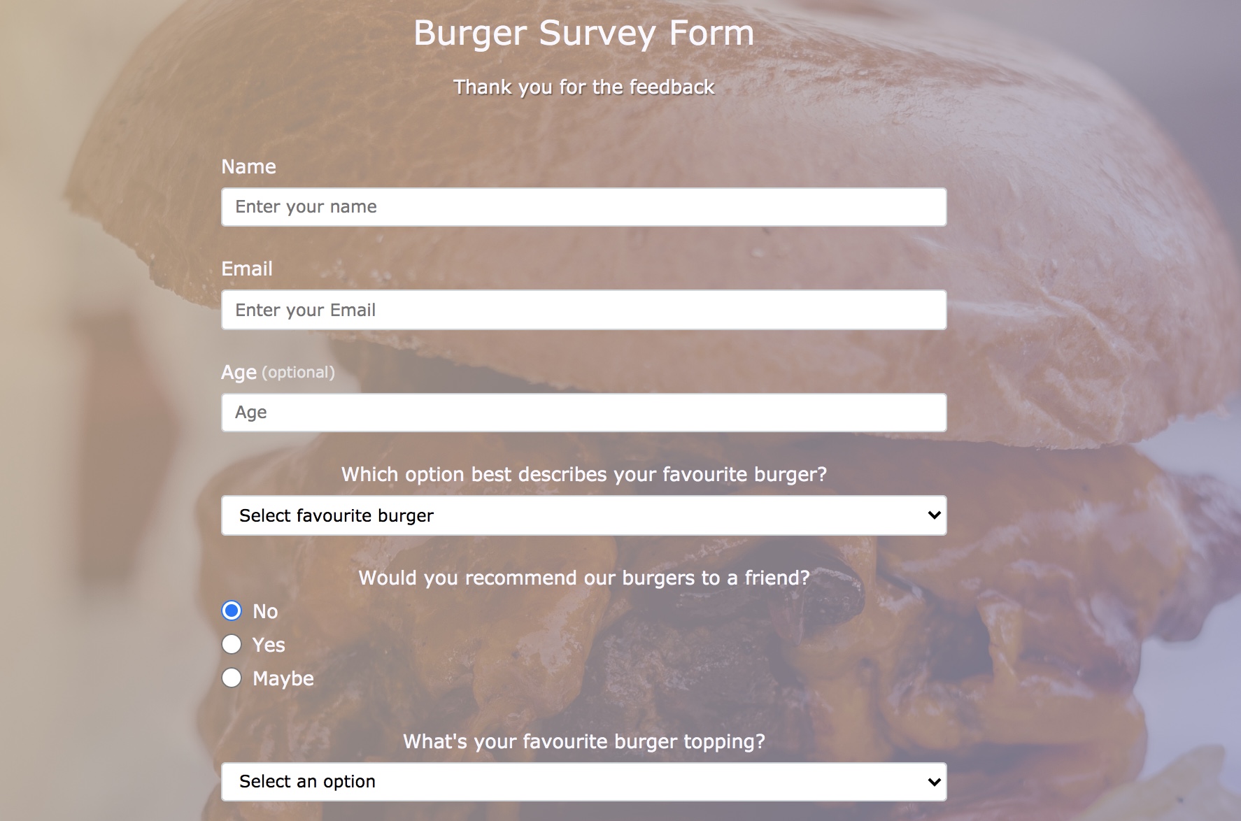 GitHub - shaunamohan/survey-form: HTML - CSS