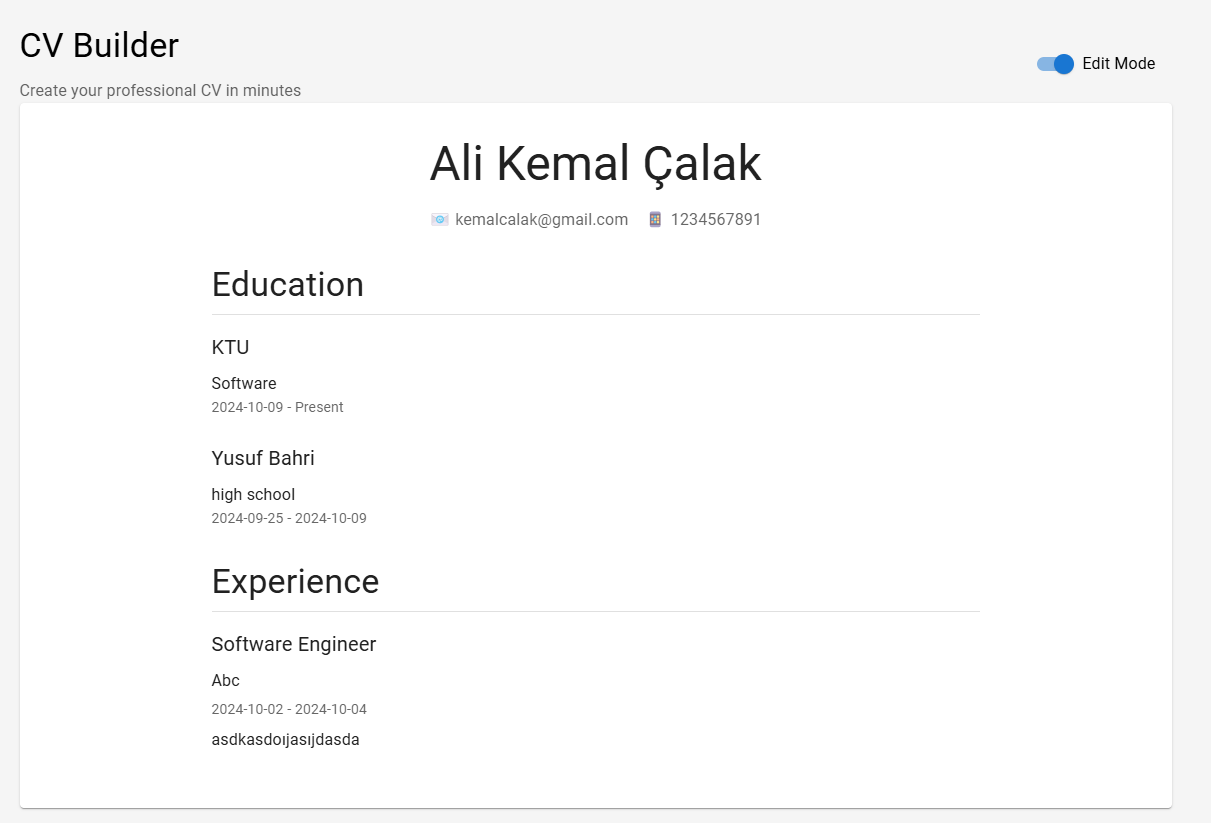 GitHub - kemalcalak/CV-Application: This is a React-based CV builder where users can input and ...