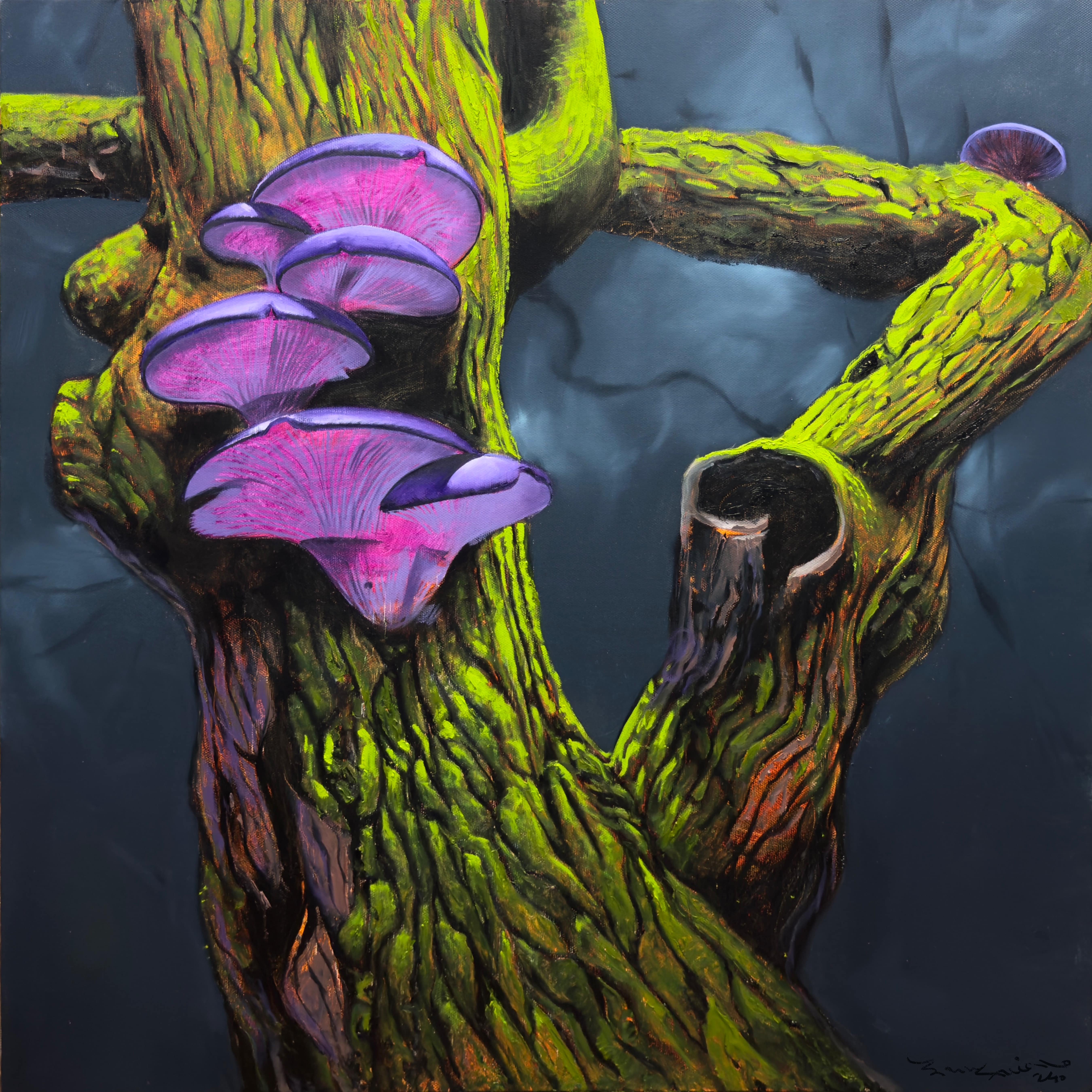 Buy Violet Mushrooms on Ancient Bark 2024 by Akshay Sawant Painting Oil ...