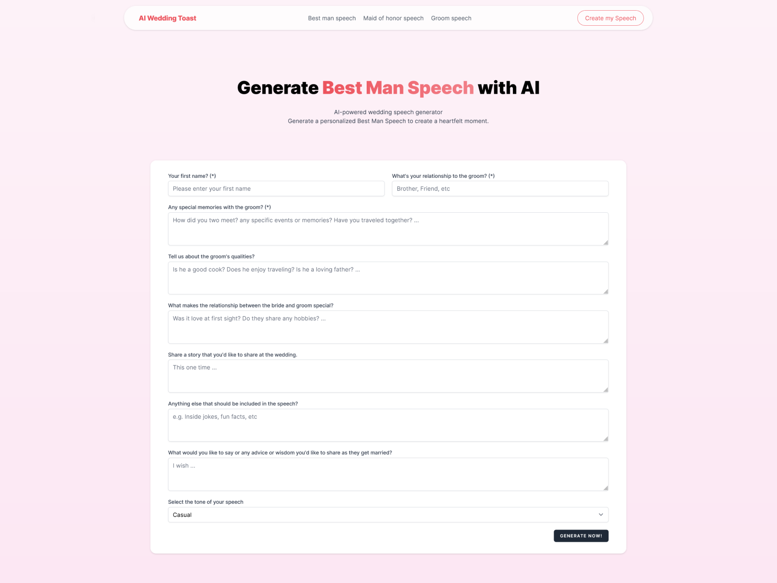 AI Wedding Toast - Generate a personalized wedding speech with AI ...
