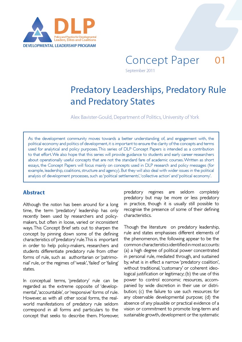 Predatory leaderships, predatory rule and predatory states