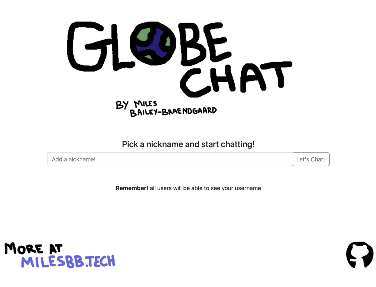 GitHub - milesbb/Globe-Chat: 🌎 'Globe Chat' Chat Rooms App powered by ... GitHub - milesbb/Globe-Chat: 🌎 'Globe Chat' Chat Rooms App powered by ...