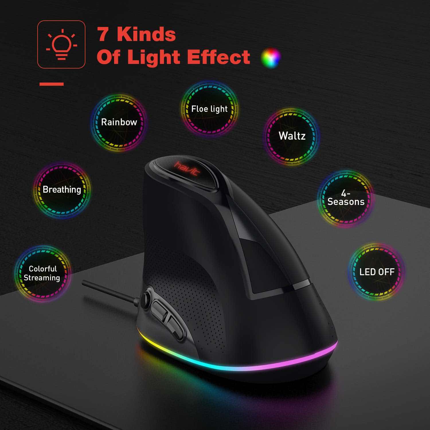 Havit HV-MS764 RGB Backlit Wired Ergonomic Vertical Mouse 4000dpi