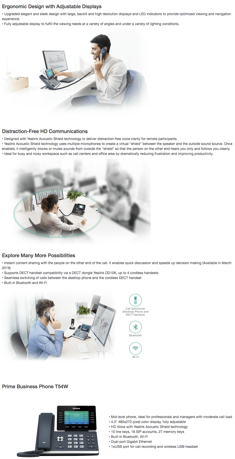 Yealink T54W 16 Line IP HD Phone Colour Screen HD Voice Bluetooth WiFi