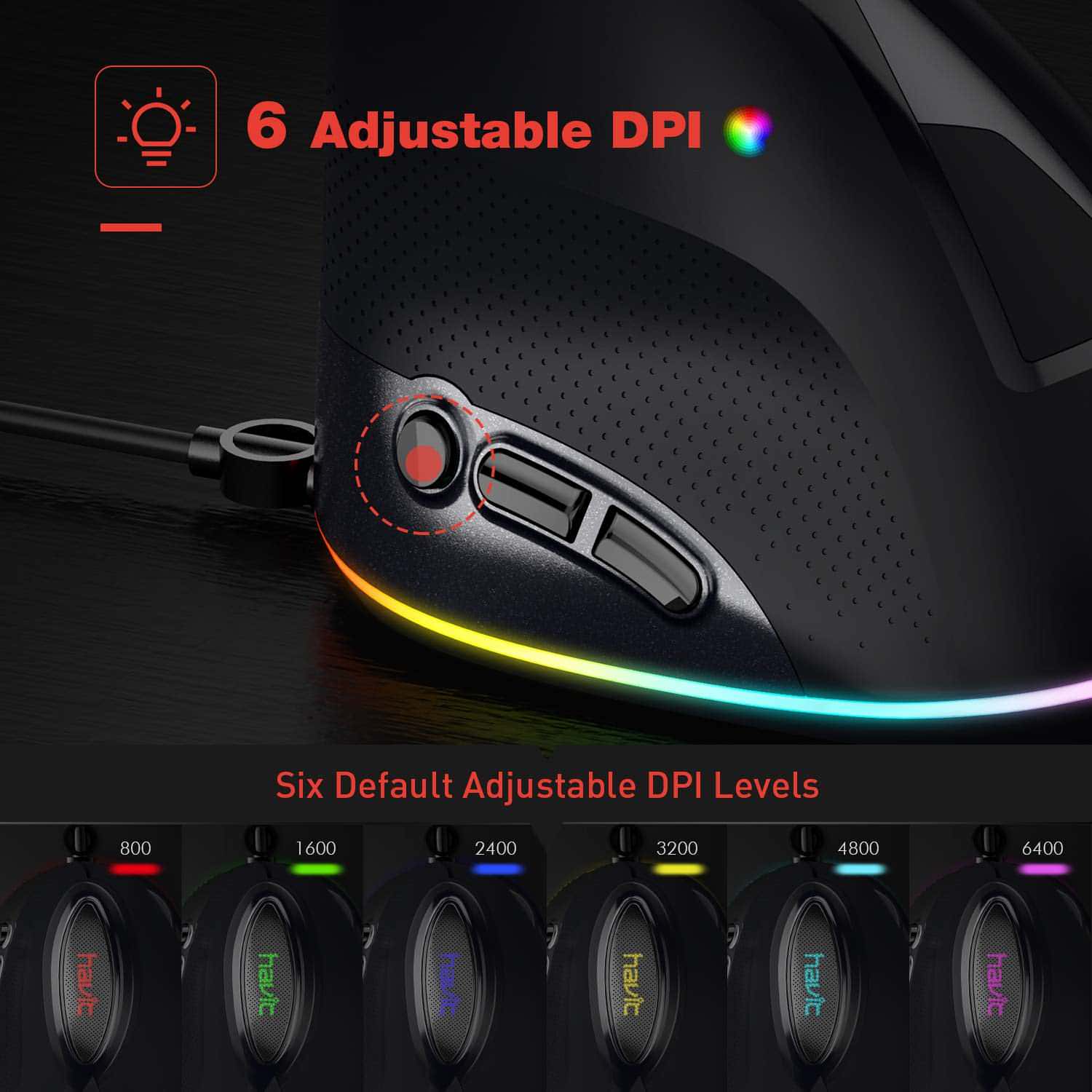 Havit HV-MS764 RGB Backlit Wired Ergonomic Vertical Mouse 4000dpi