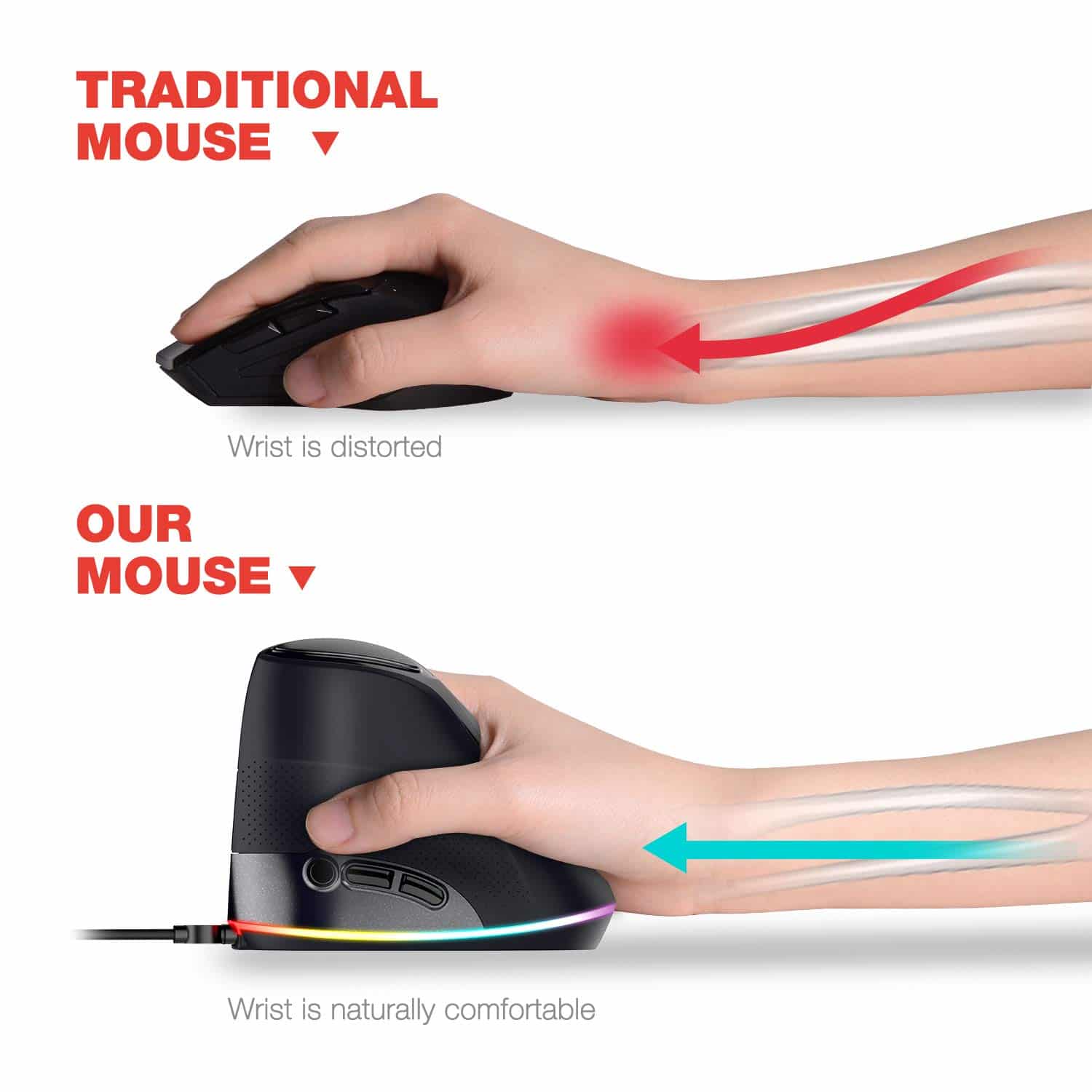 Havit HV-MS764 RGB Backlit Wired Ergonomic Vertical Mouse 4000dpi