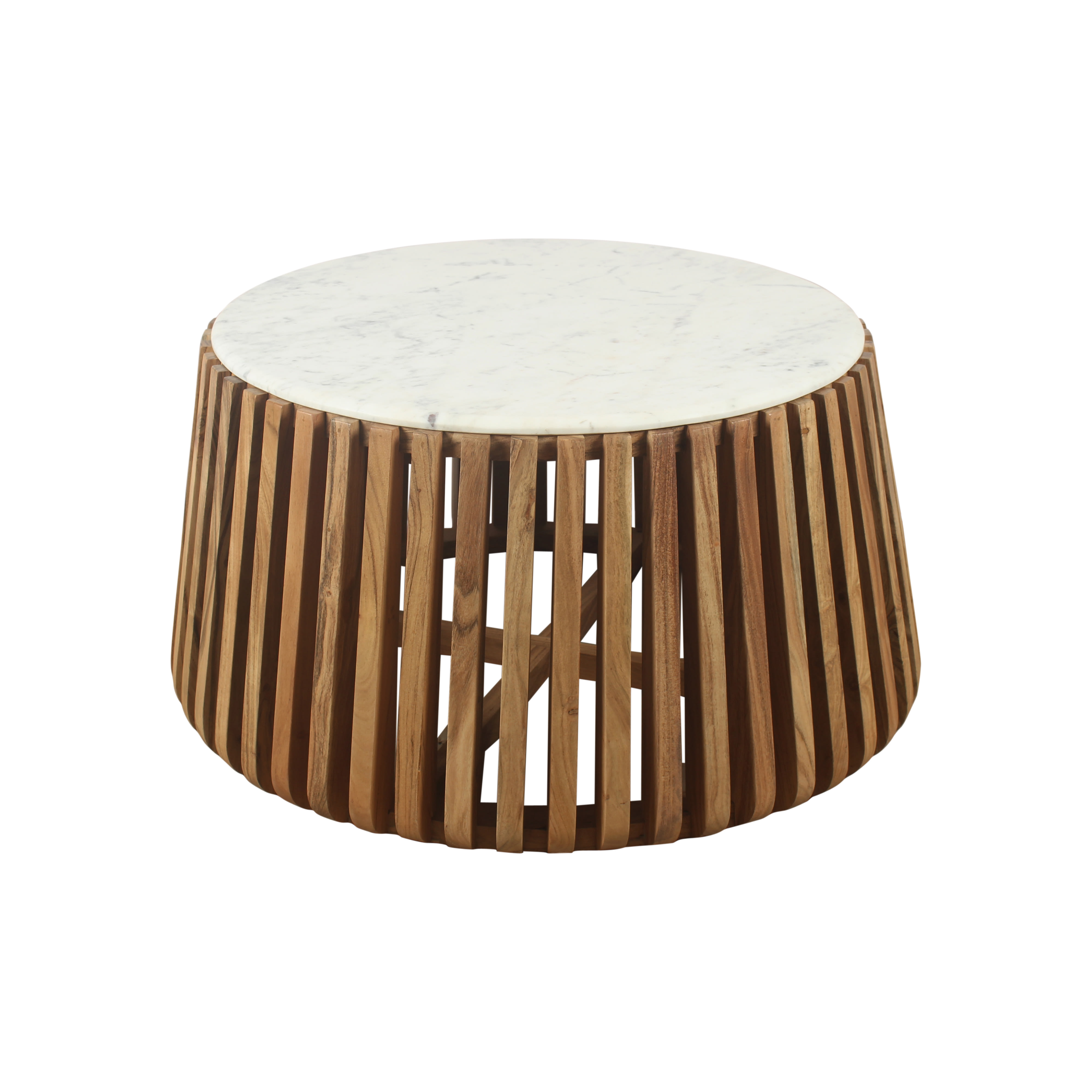 Buy Linee White Marble & Acacia Round Coffee Table - James Lane Australia