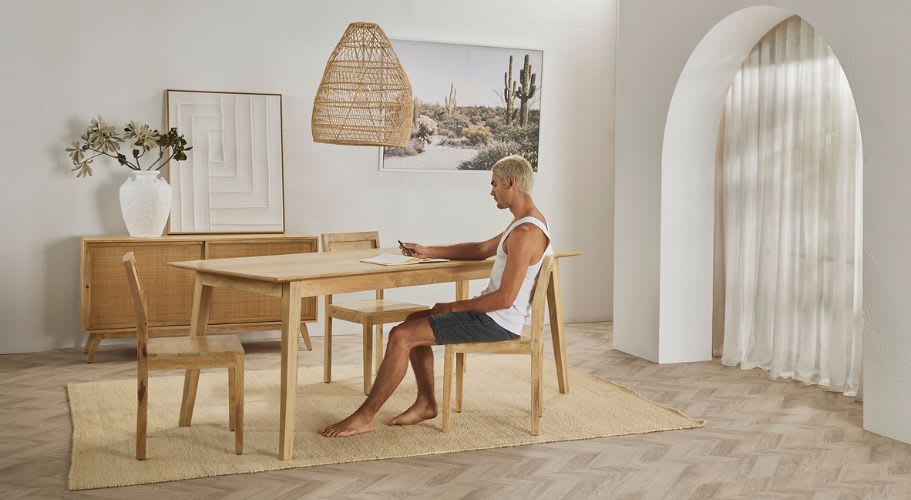 Buy Tulum Mango Wood and Rattan Desk - 115cm - James Lane Australia