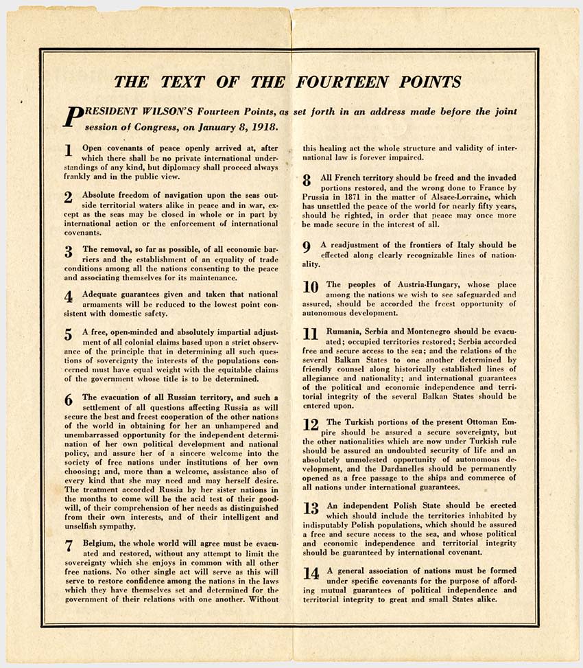 Wilson’s Fourteen Points Set a New Vision for World Peace | Council on ...
