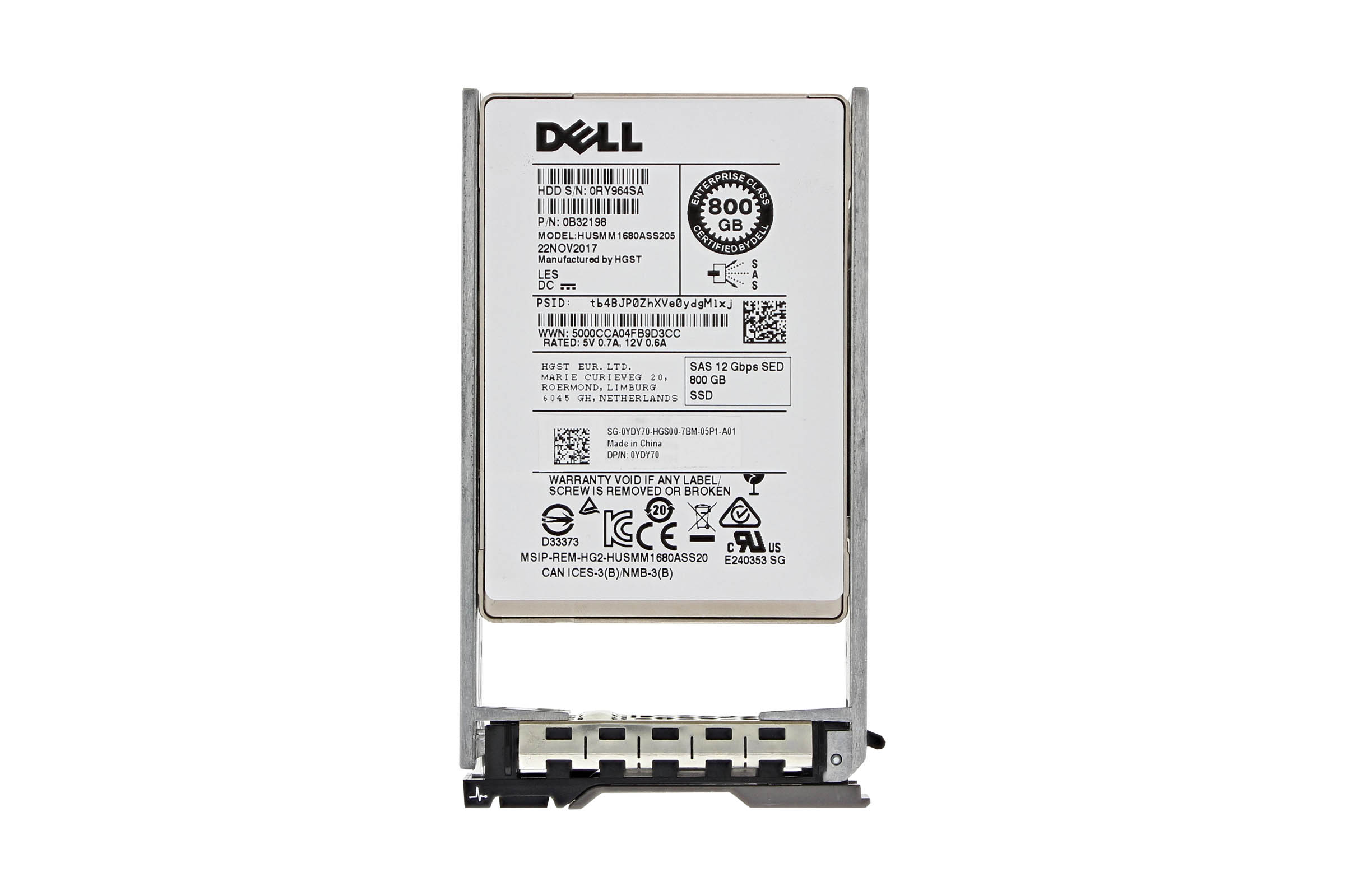 YDY70 Dell 800GB SAS 2.5" 12Gbps Write Intensive Solid State Drive