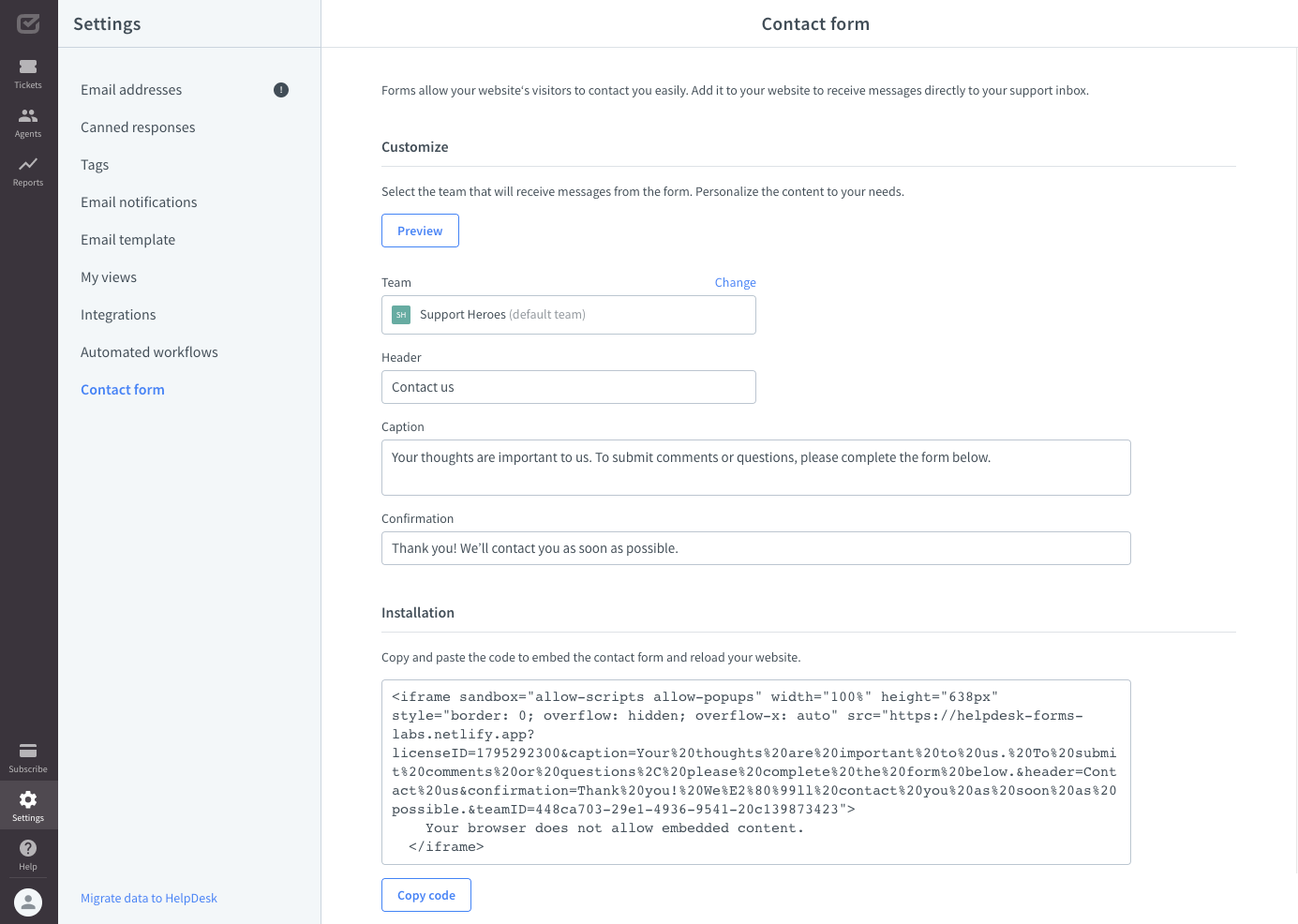 Creating a contact form for your website | HelpDesk Help Center