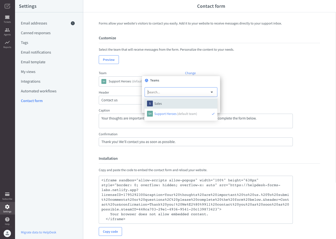 Creating a contact form for your website | HelpDesk Help Center