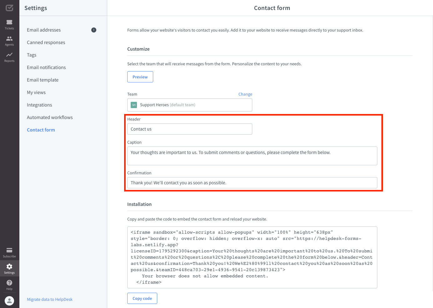 Creating a contact form for your website | HelpDesk Help Center