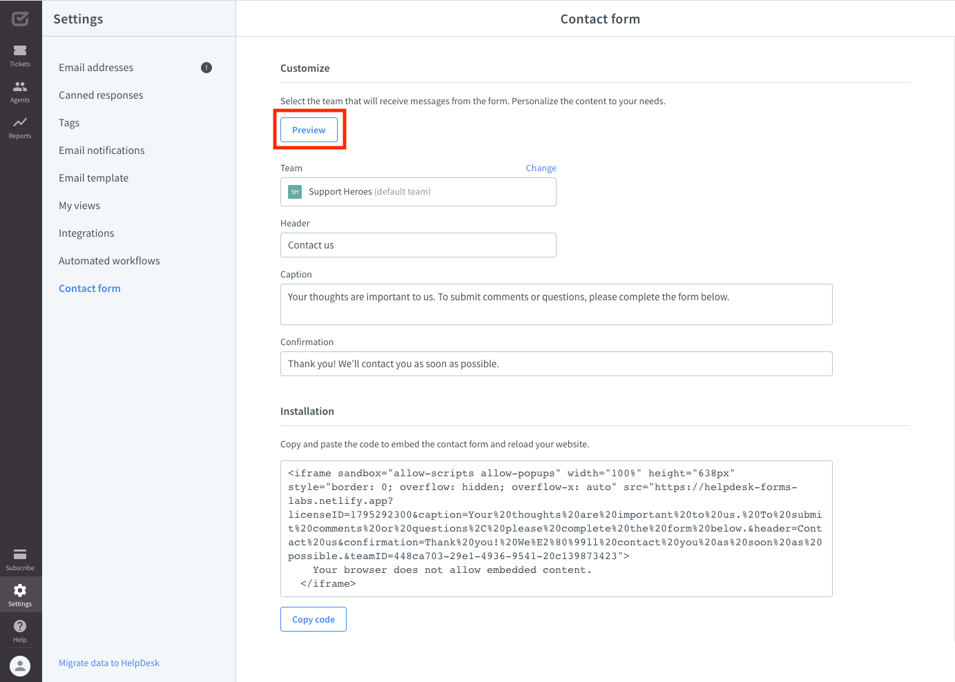 Creating a contact form for your website | HelpDesk Help Center