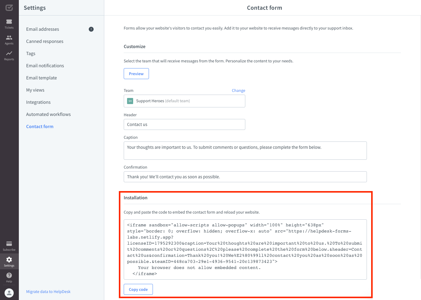 Creating a contact form for your website | HelpDesk Help Center