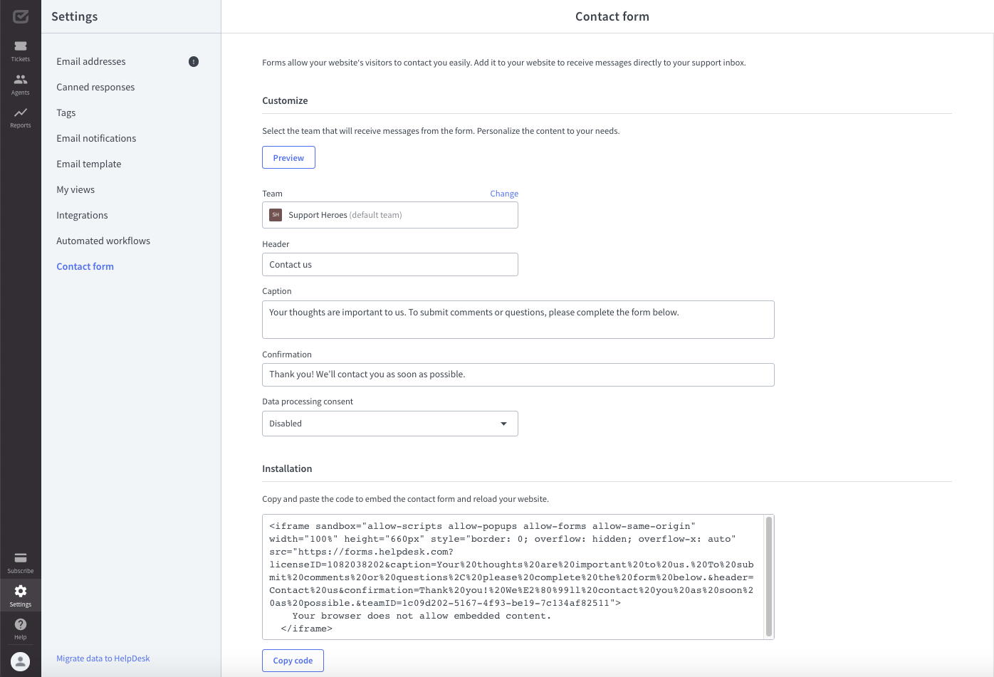Creating a contact form for your website | HelpDesk Help Center