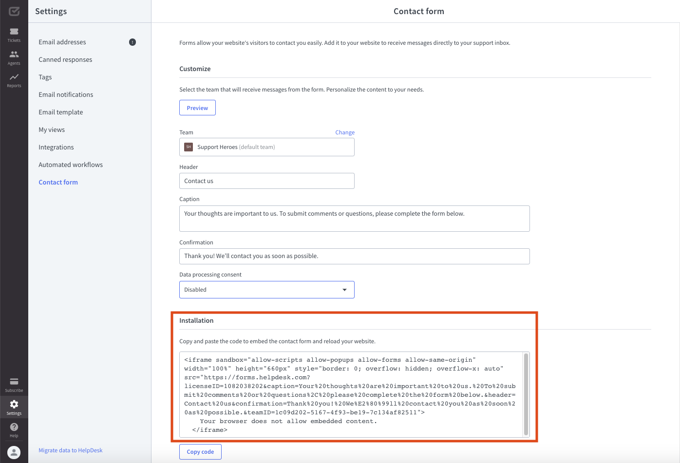 Creating a contact form for your website | HelpDesk Help Center