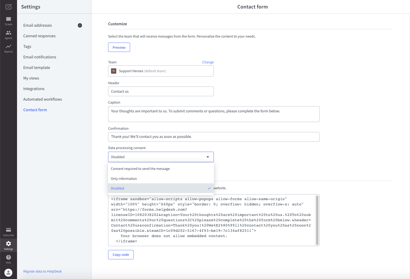 Creating a contact form for your website | HelpDesk Help Center