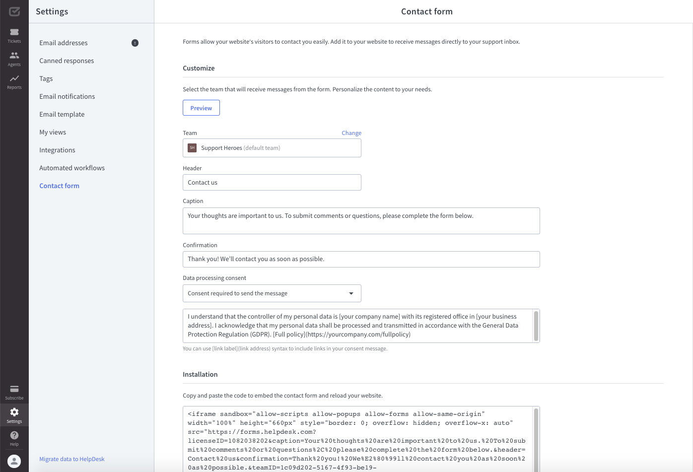 Creating a contact form for your website | HelpDesk Help Center