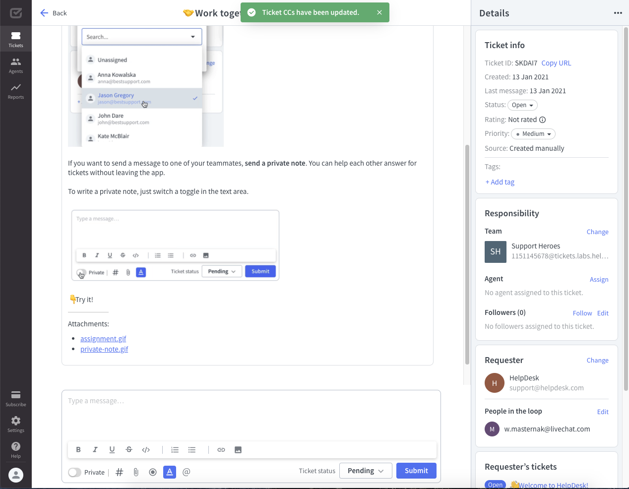 Adding more message recipients in HelpDesk. | HelpDesk Help Center