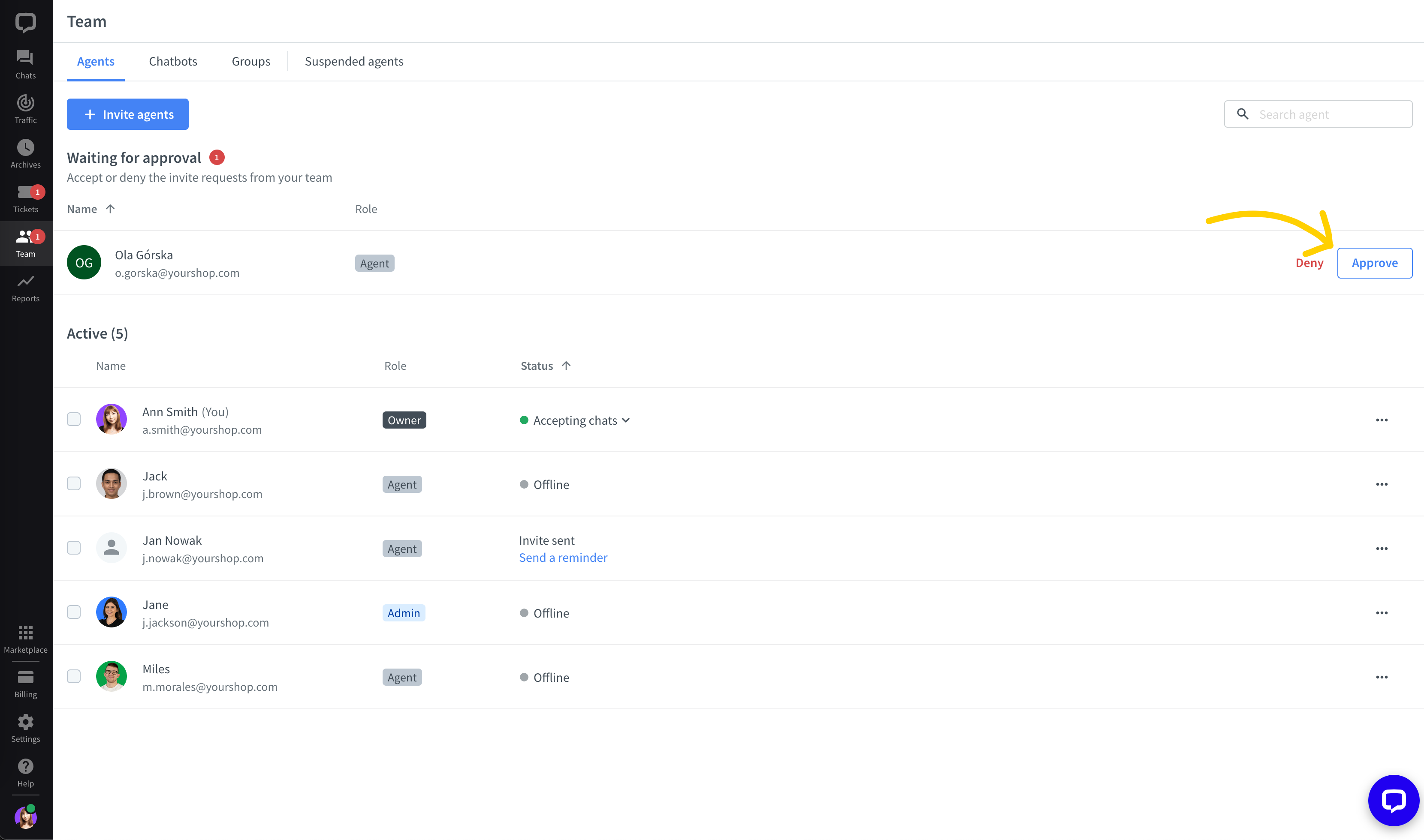 Managing agents accounts in LiveChat | LiveChat Help Center | LiveChat.com