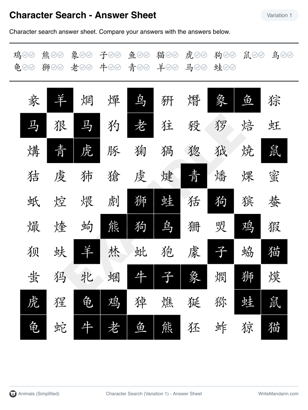 HSK 1 Nouns (Set 2) - Free Chinese Writing Worksheets and Flashcards ...