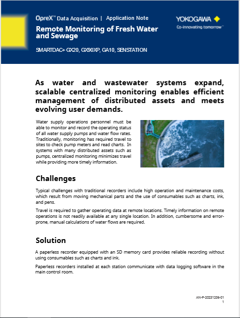 Remote Monitoring of Fresh Water and Sewage | Yokogawa America