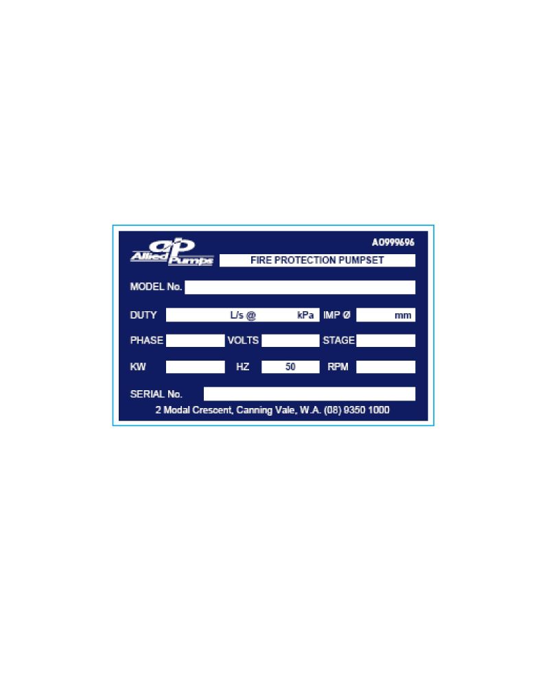 Label, Fire Pump Set, 1mm Aluminium, Printed "Fire Protection Pumpset ...