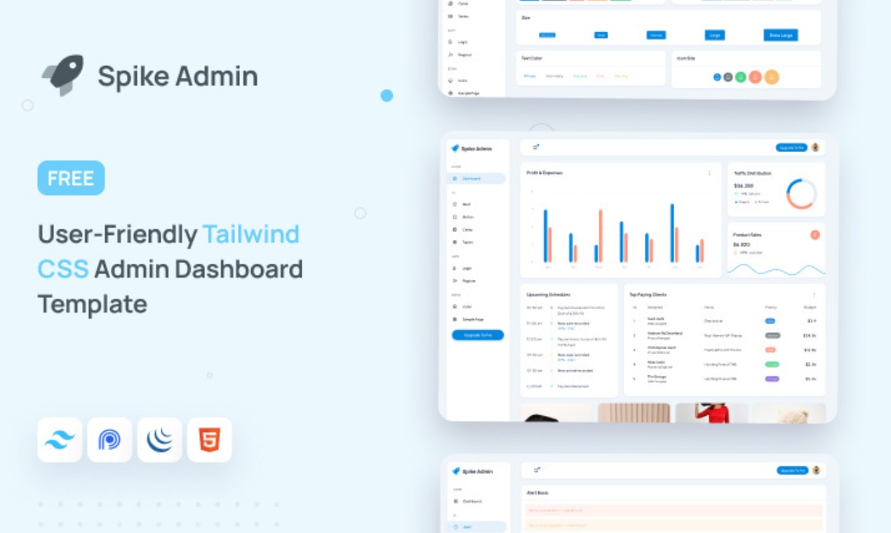 Spike Free Tailwind Admin Dashboard Template - User-Friendly Tailwind ...