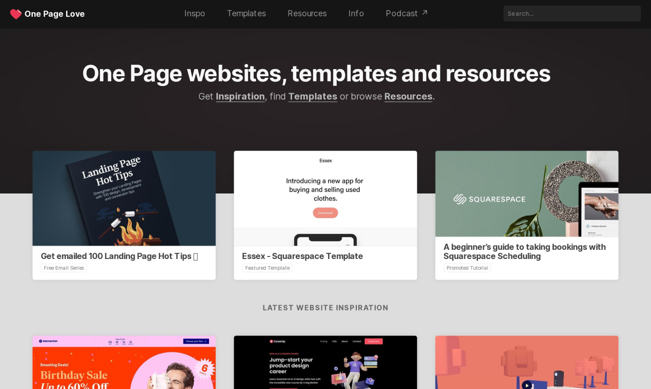 OnePageLove - One Page Website Inspiration and Templates | Resource.fyi