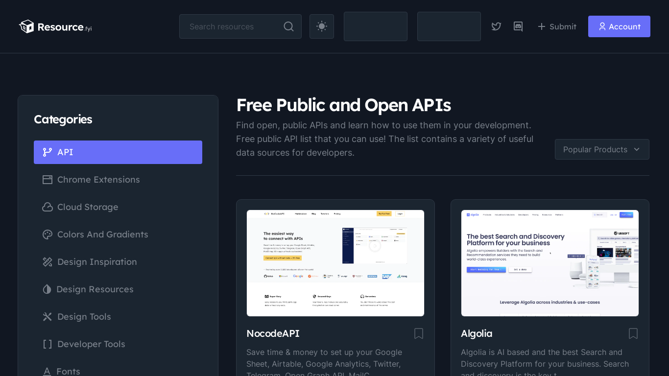 Free Public and Open APIs | Resource.fyi