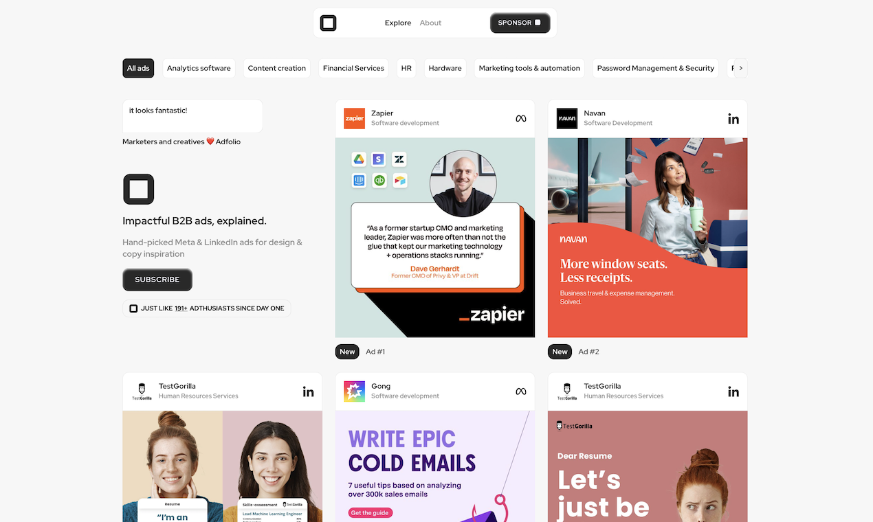 Adfolio - B2B ads for design & copy inspo | Resource.fyi