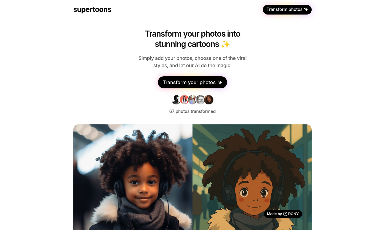 Supertoons - AI generate stunning cartoon | Resource.fyi