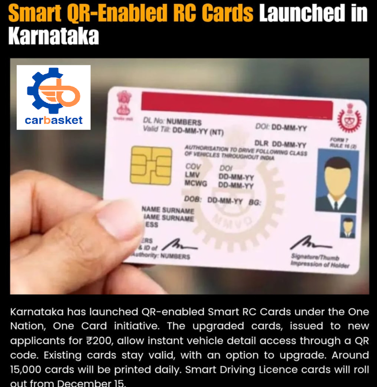 Karnataka QR-Enabled Smart RC Cards |Carbasket Vehicle Scrap