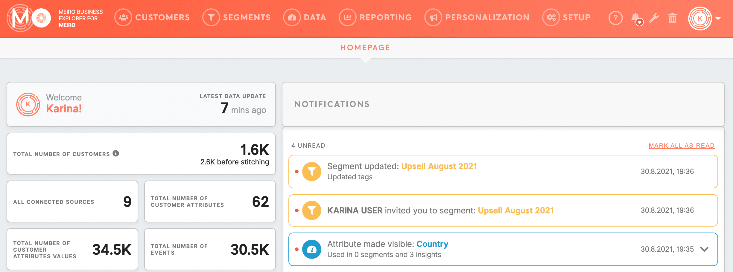 Meiro Business Explorer: new notification center - Meiro