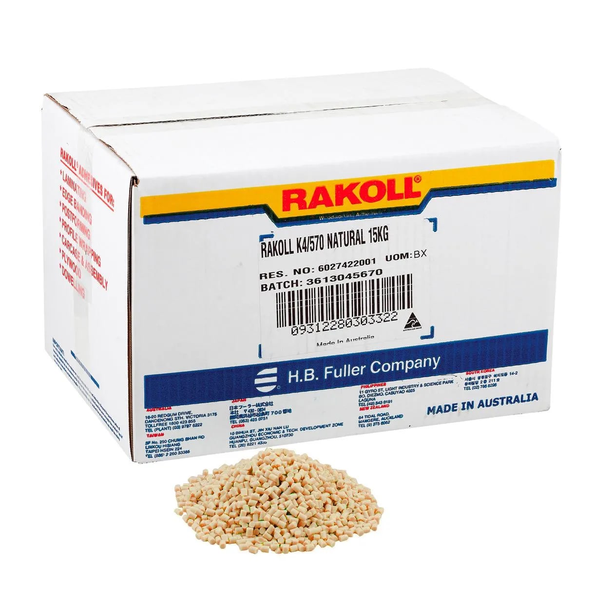 Rakoll, Hotmelt Adhesive, Granules, 15kg Box, Natural - Furnware Group