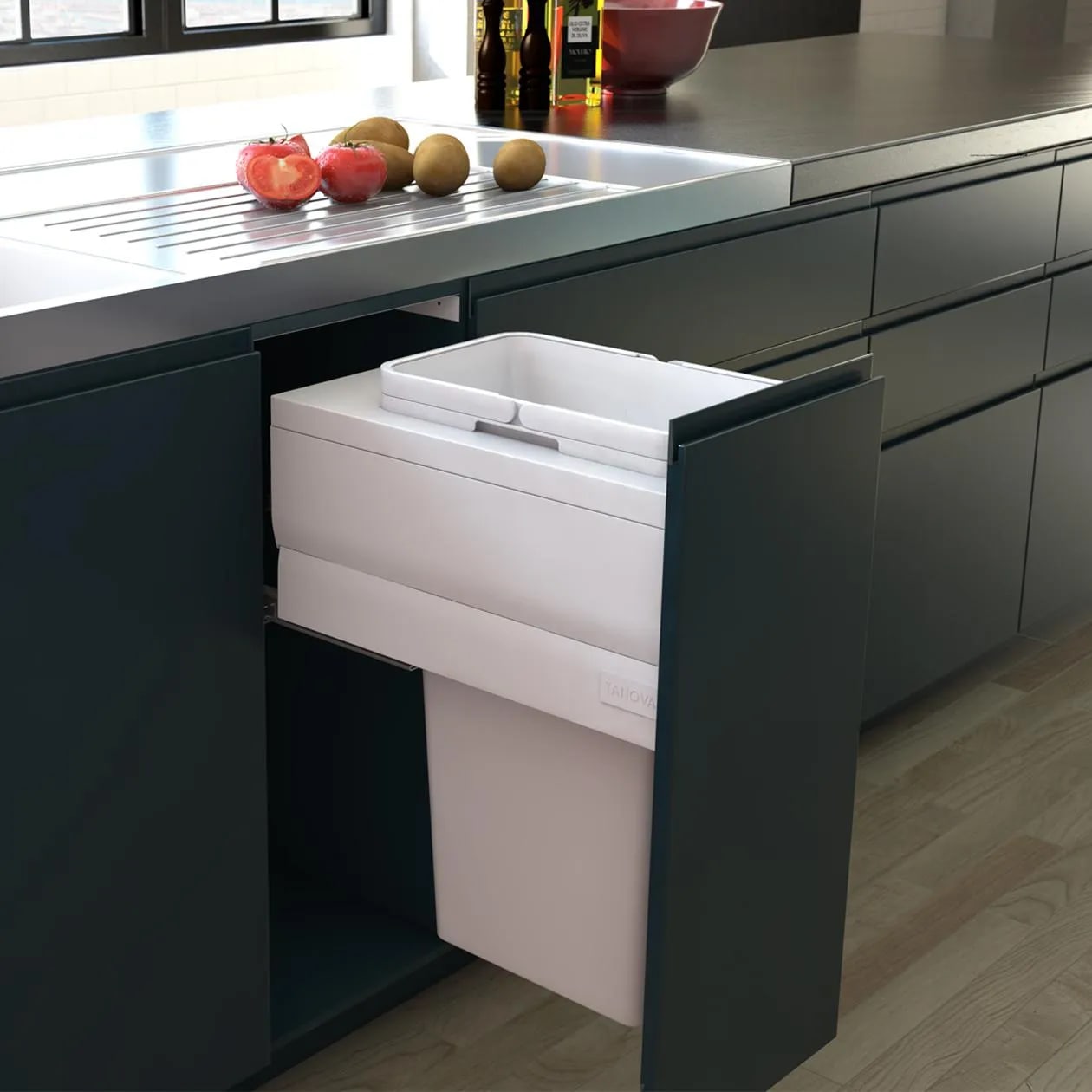 Tanova Designer Waste Bin System 350mm 1 X 36 Litre Buckets White ...