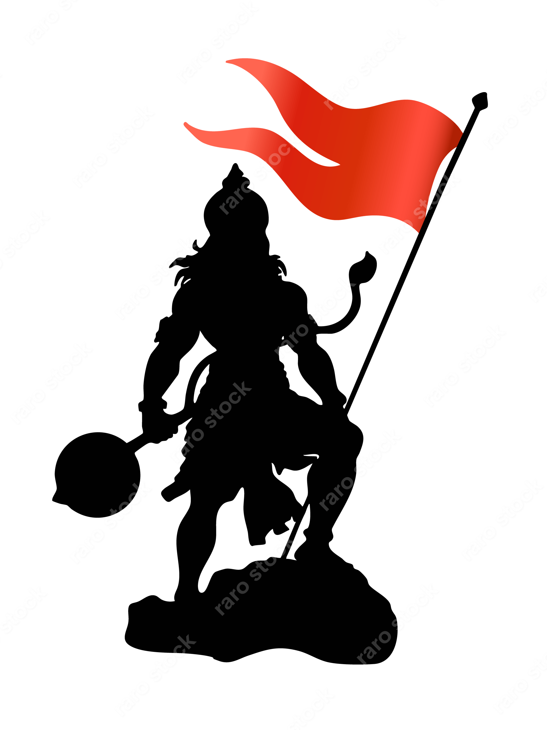 Hanuman PNG – Front Standing Pose Holding Flag | RaroStock