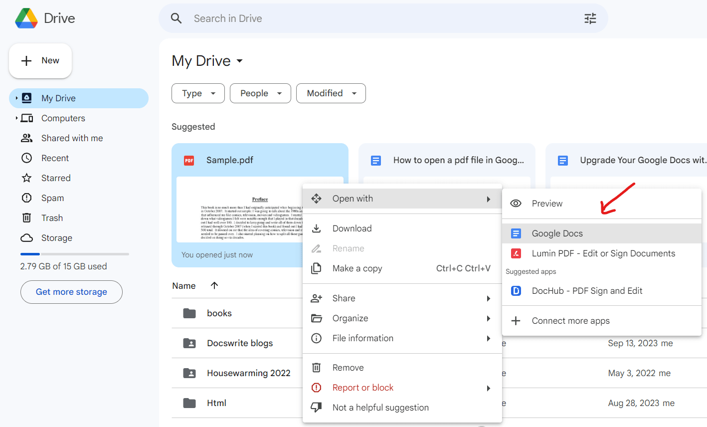 How to open a pdf file in Google Docs