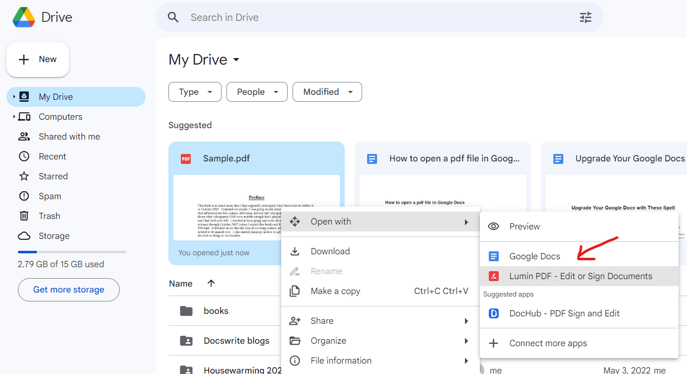 How to open a pdf file in Google Docs