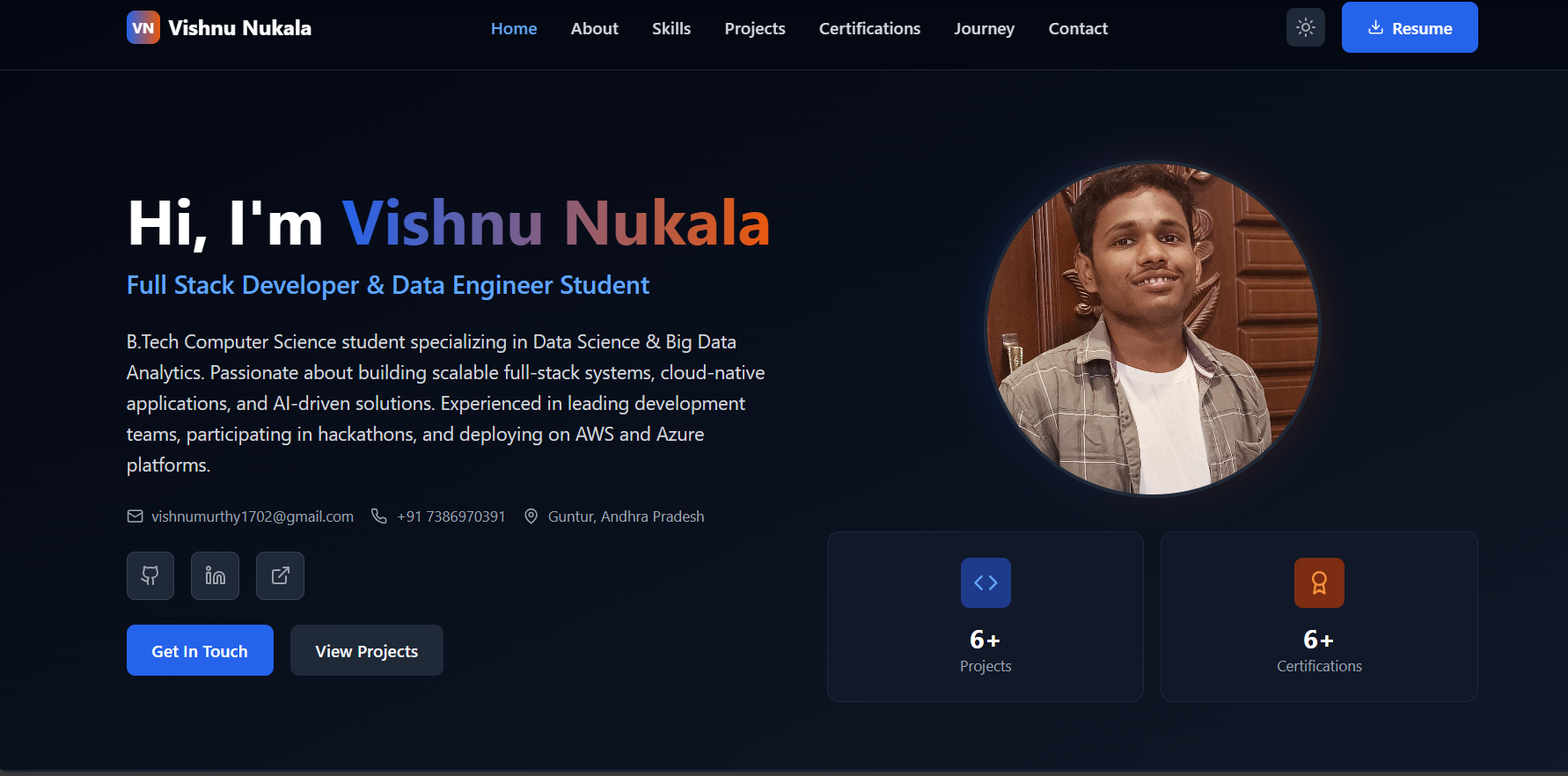 Vishnu Nukala | Full Stack Developer Portfolio