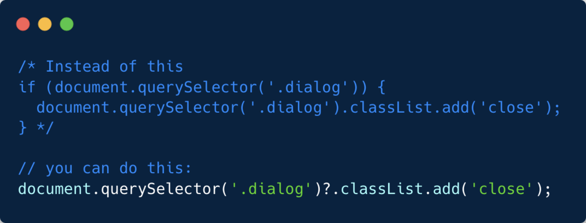 Optional chaining allows you to chain methods or properties, and ... Optional chaining allows you to chain methods or properties, and ...
